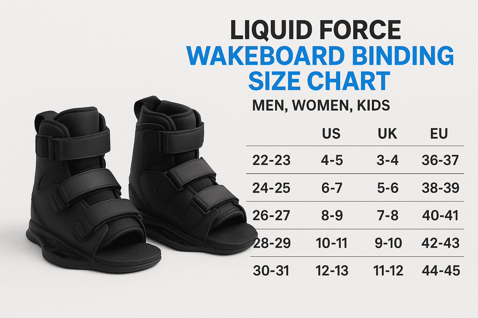 Liquid Force Wakeboard Binding Size Chart: Men, Women, Kids - Crab Island